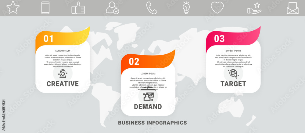 Vector modern infographics with three rectangles. Business concept with ...