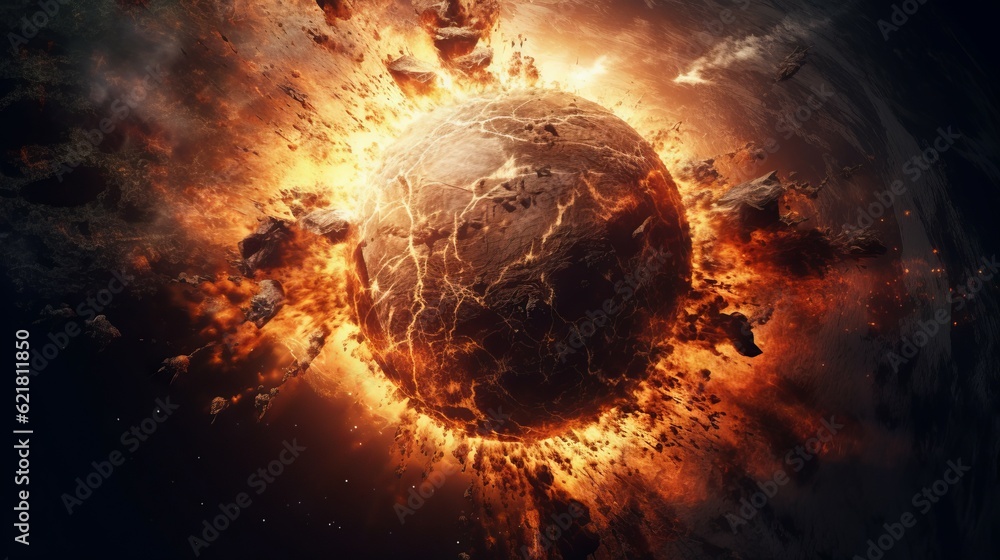 Foto de Burning planet in space. Fiery planet explosion in space ...