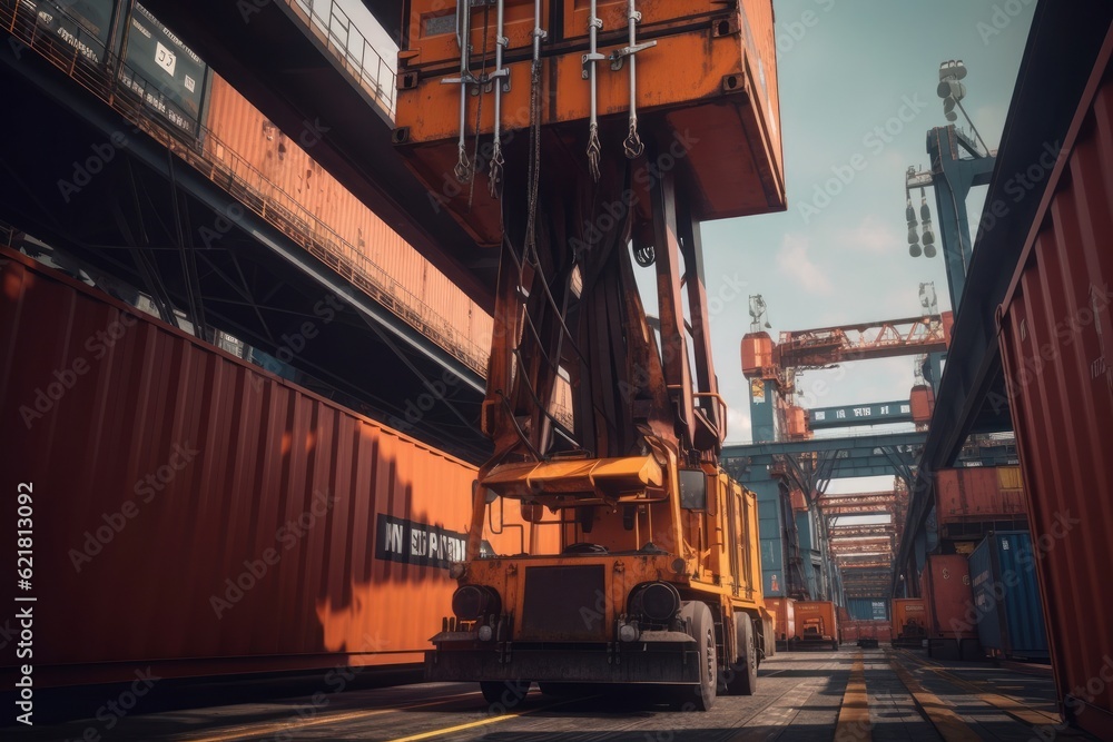 Foto de Port cargo terminal, transport hub. Port crane reload cargo ...