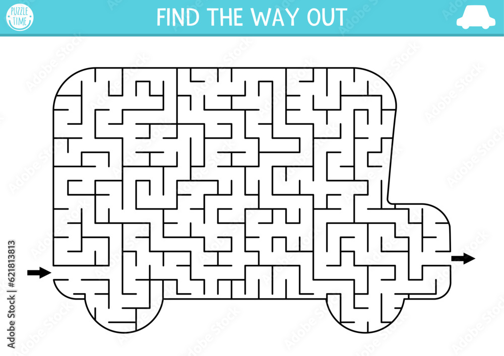 Transportation geometrical maze for kids. Preschool printable activity ...