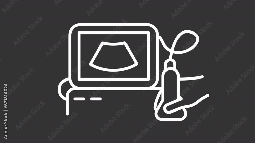 Animated ultrasound white icon. Diagnostic medical tool line animation ...