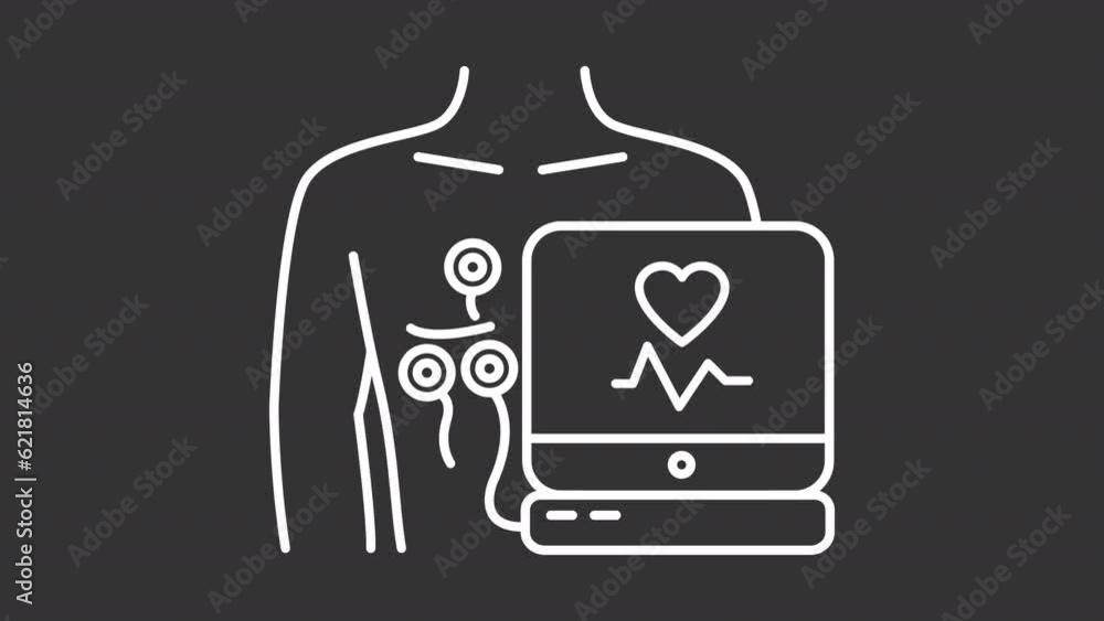 Animated heart beat white icon. Patient getting ekg test line animation ...