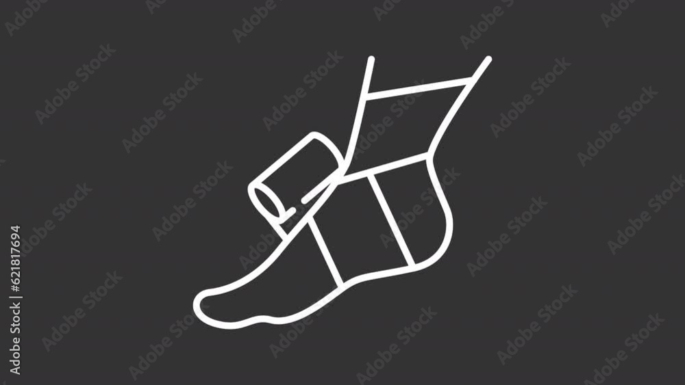 Foot injury white icon animation. Animated line bandage tape wrapping ...