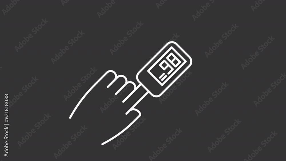 Animated pulse oximeter white icon. Oxygen saturation line animation ...