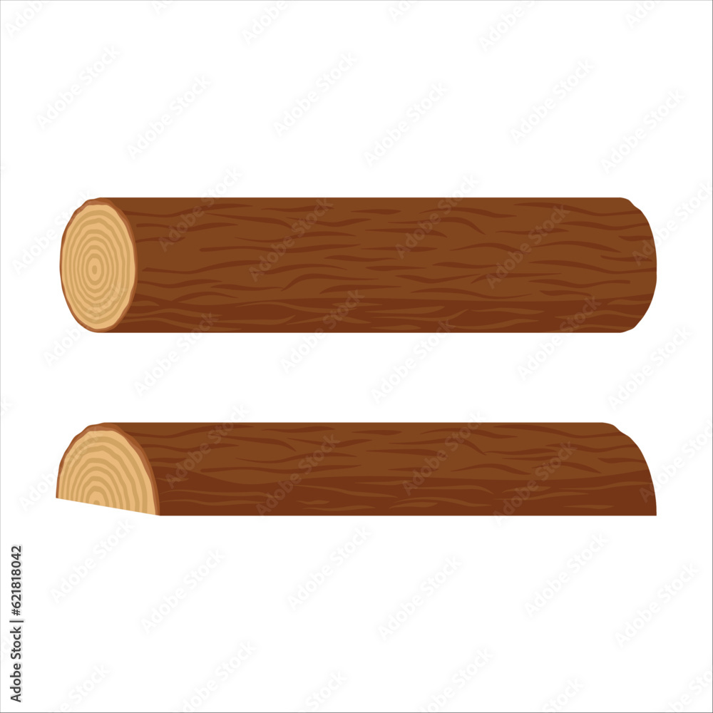 vector with two long logs. whole and cut log and cut in half brown ...