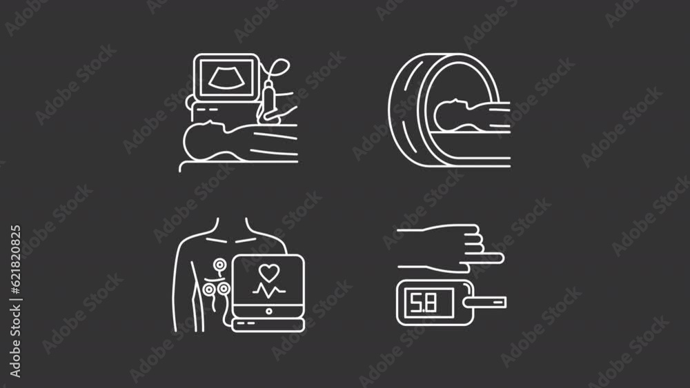 Animated medical devices white icons. Healthcare technology line ...