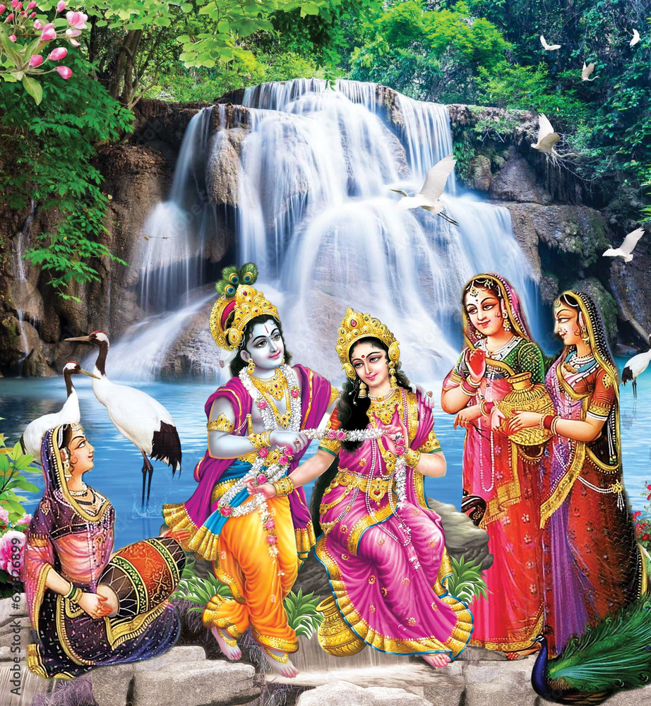 Radha Krishna with Gopi Stock Illustration | Adobe Stock