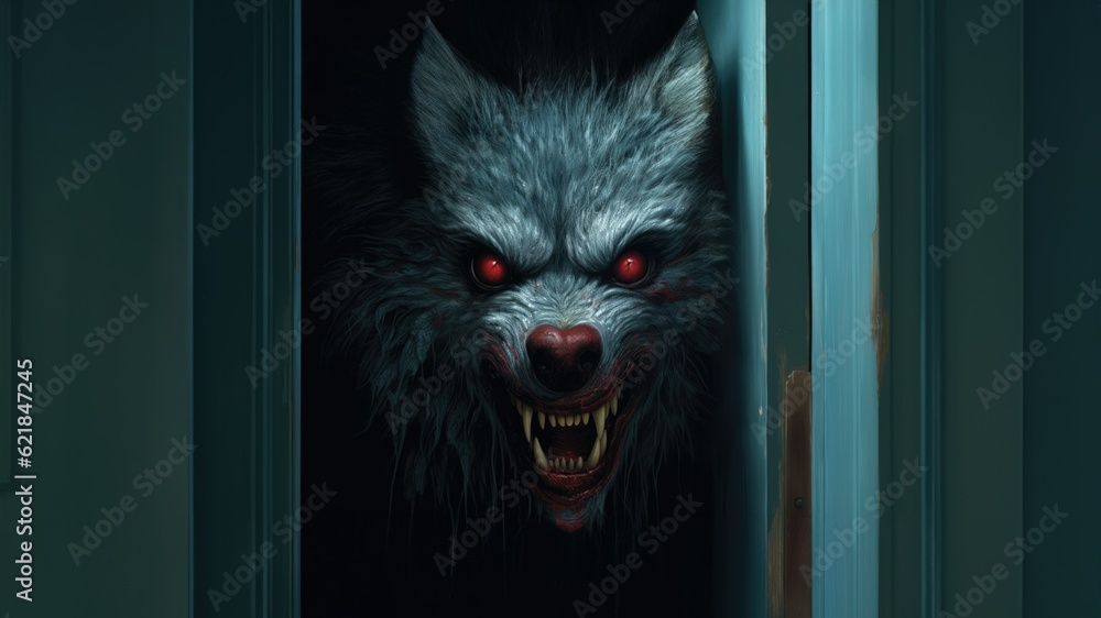 Scary evil vampiric dire werewolf with terrifying growling mouth filled ...