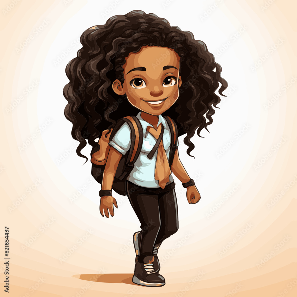 simple cartoon clipart black african american girl student child going ...