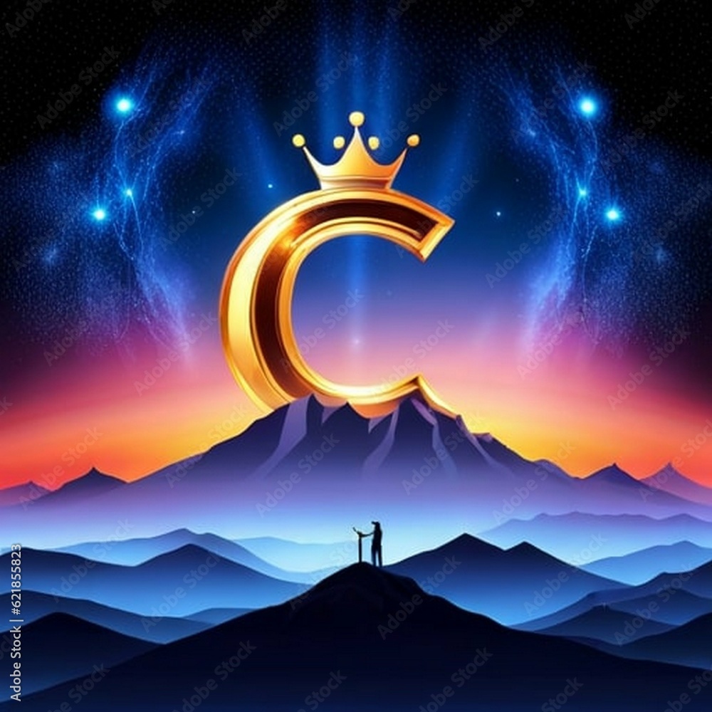 letter C with a shining crown on top as a symbol is located on top of a ...