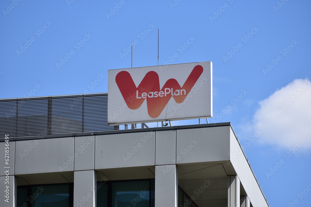 LeasePlan company signage, emblem, logo, sign on the facade. Automobile ...