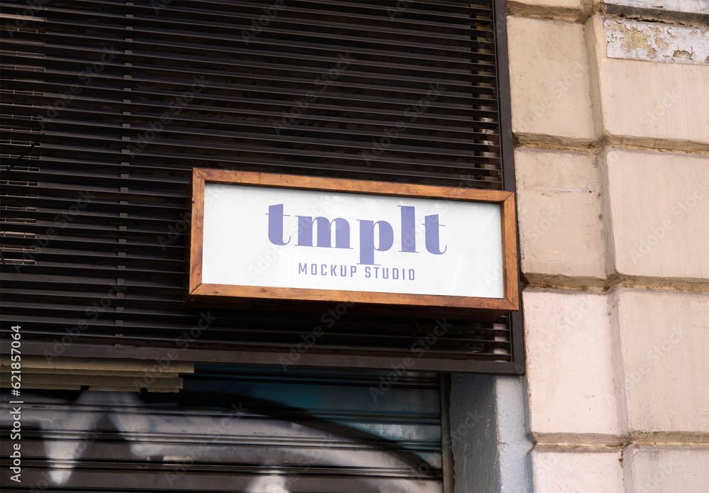 Mockup of customizable sign on building exterior Stock Template | Adobe ...