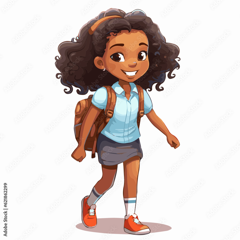 simple cartoon clipart black african american girl student child going ...