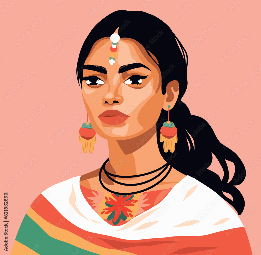 Vector social media avatar icon native american girl. Indian culture ...