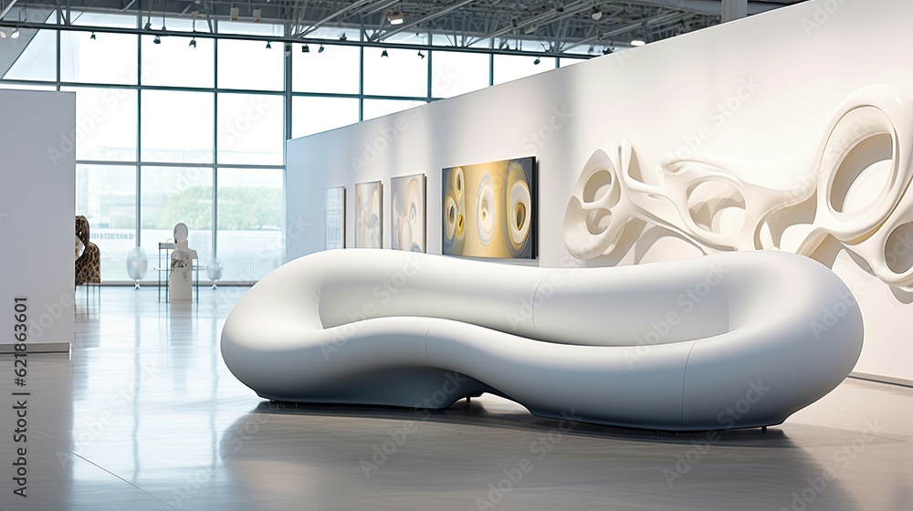 extra long curved sofa with monochrome splash topping on the surface ...
