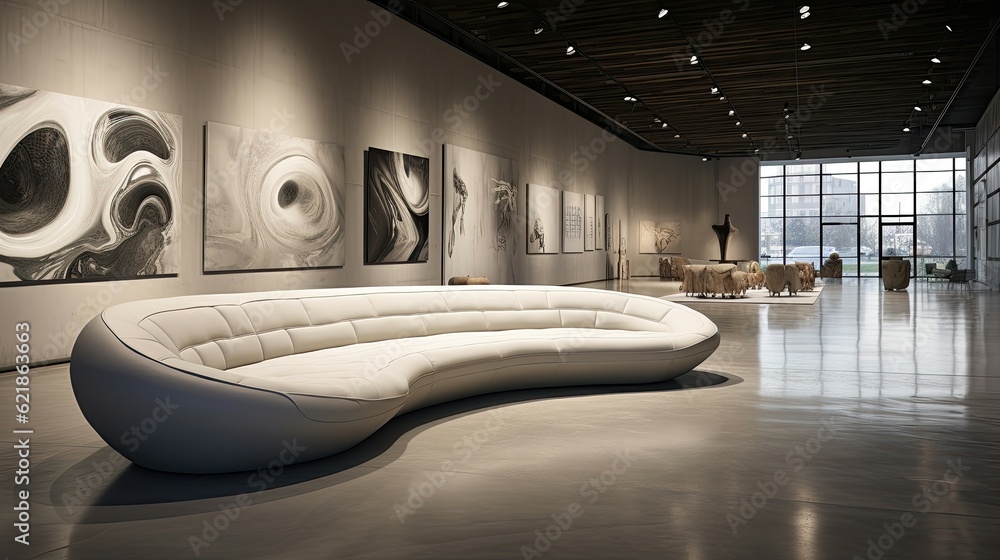 extra long curved sofa with monochrome splash topping on the surface ...