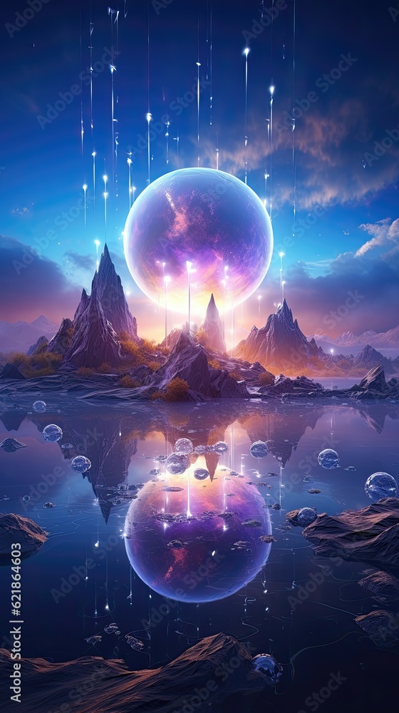 transparent starlight, round crystal, purple light reflection, artwork ...