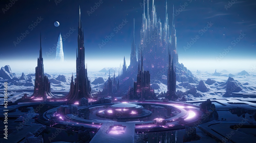 astral futuristic floating city, purple kryptonite crystals Stock Photo ...