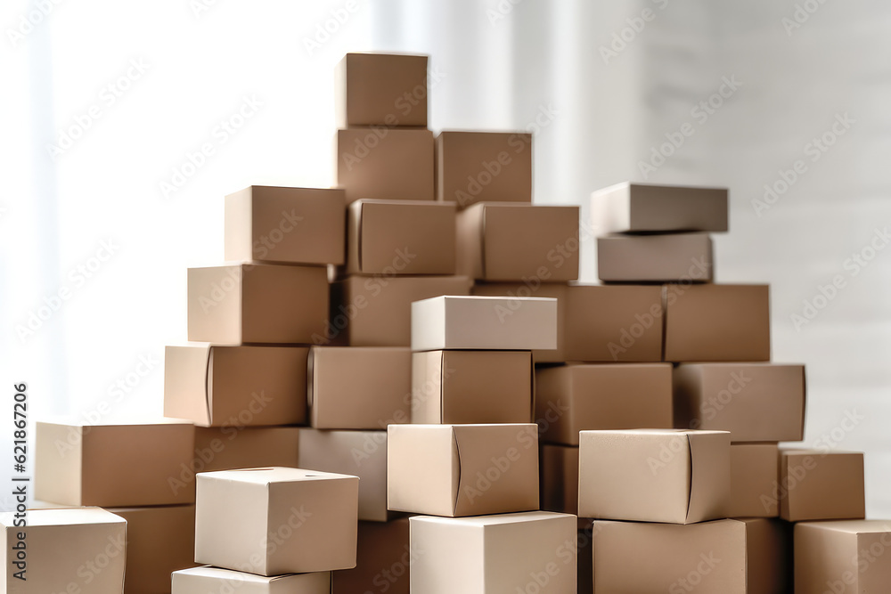 Huge pile of many cardboard plain boxes on white background. Lots of of ...