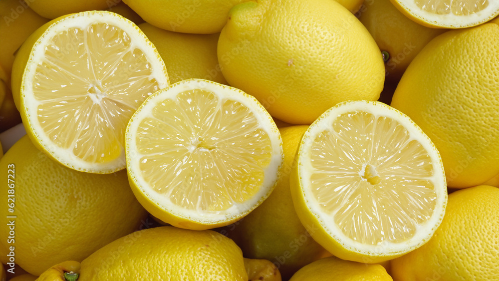Bright yellow lemon background design element, cooking, fruit. Stock ...