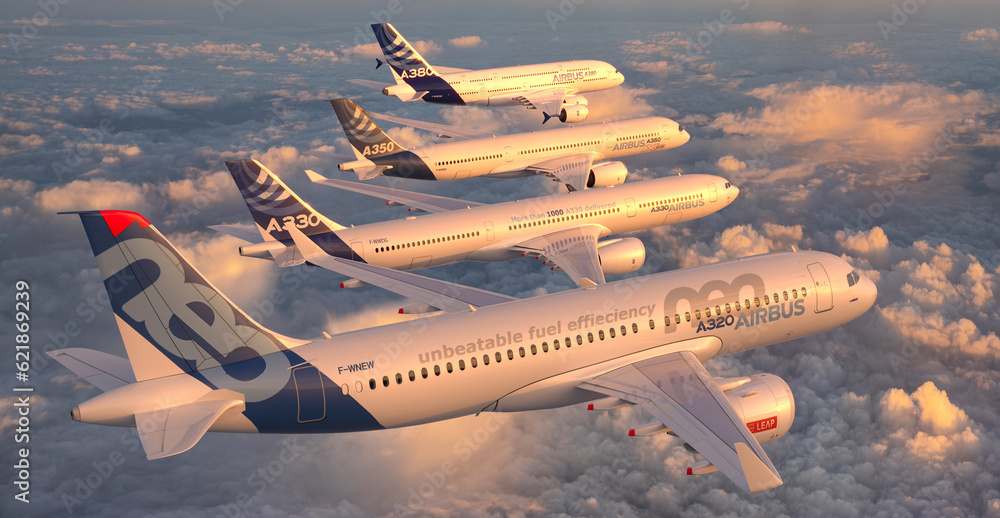 Airbus family flight: A380, A350, A330 and A320 perform spectacular ...