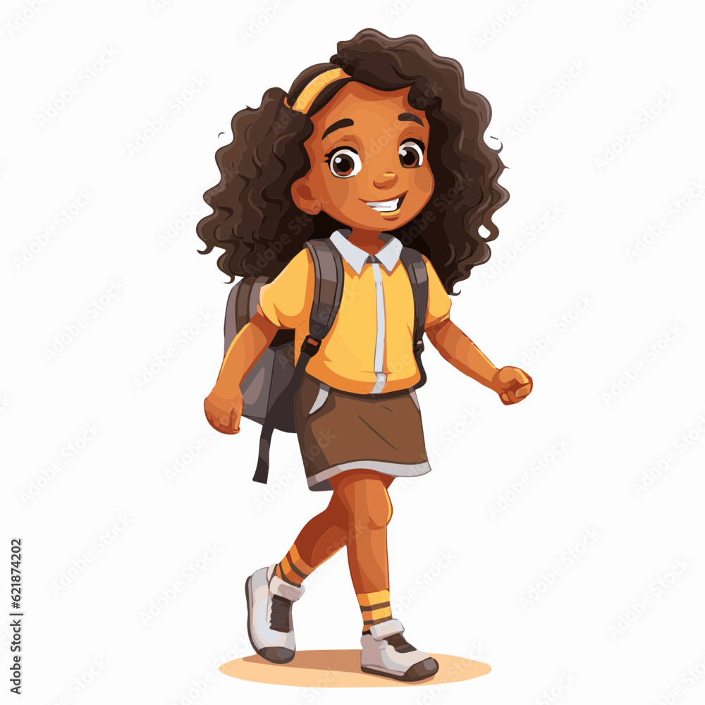 simple cartoon clipart black african american girl student child going ...