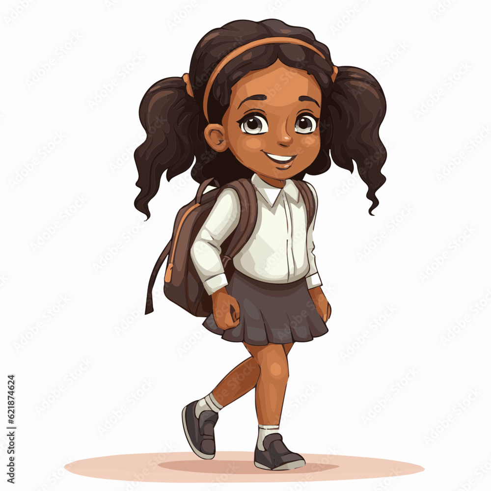 simple cartoon clipart black african american girl student child going ...