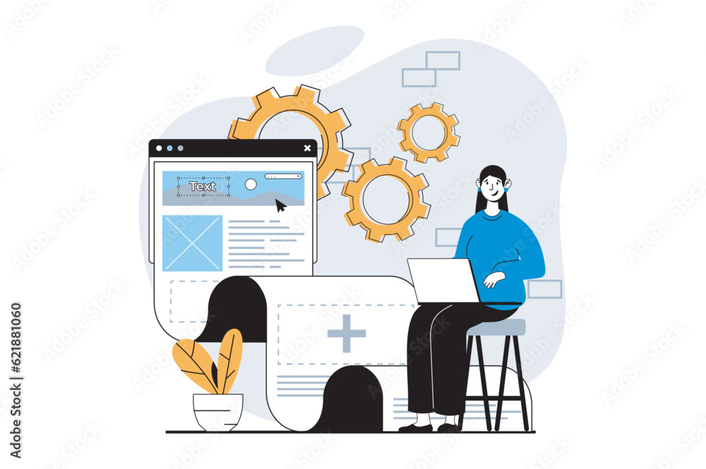 Web development concept with people scene in flat design. Woman ...