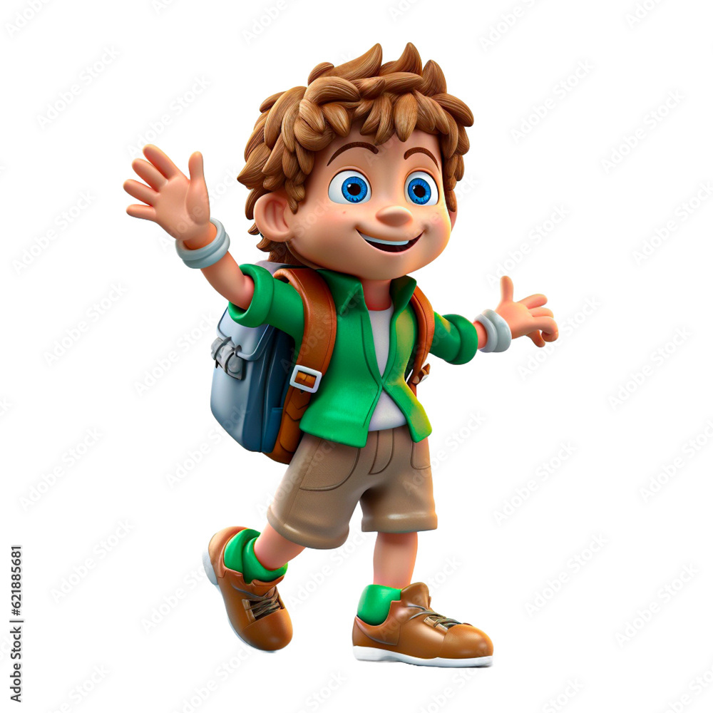 3D cartoon character a cute student boys, Isolated transparent ...