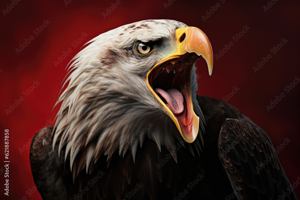 Majestic Flight. Royal eagle in action, isolated on a solid red ...