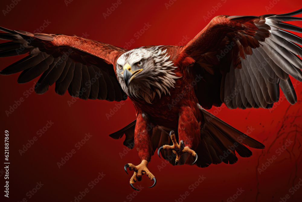 Majestic Flight. Royal eagle in action, isolated on a solid red ...