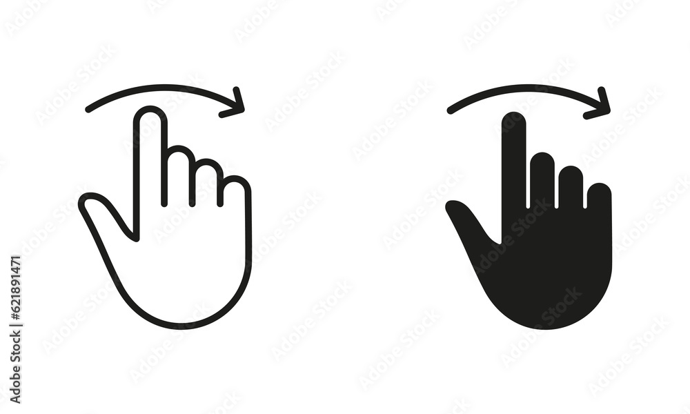 Swipe and Drag Right Line and Silhouette Black Icon Set. Pinch Screen ...