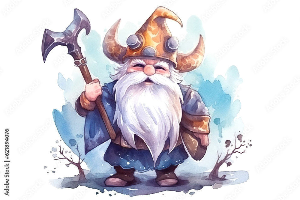 Watercolor cute odin cartoon character, created with Generative AI ...