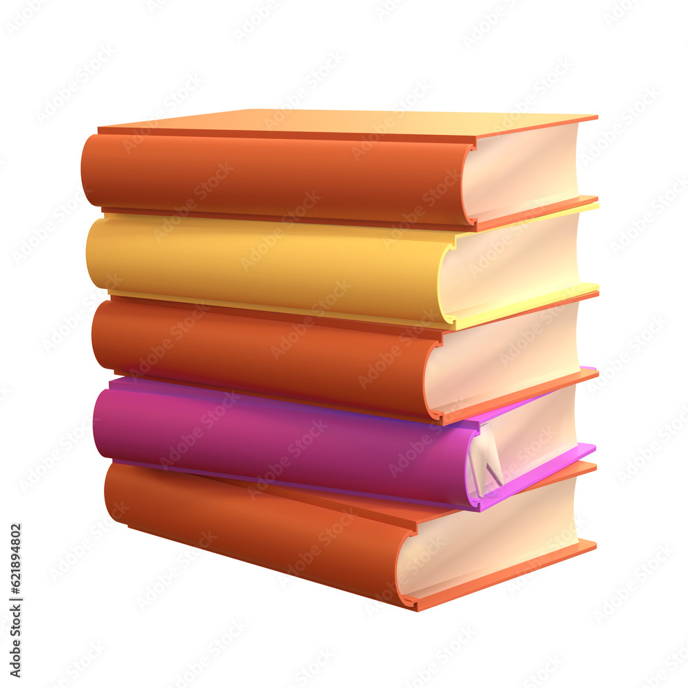 3D Stack of Closed Books Icon isolated transparent png. Render ...