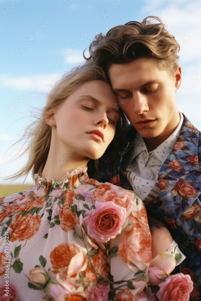 male/female model/couple in love in magazine editorial fashion/beauty ...