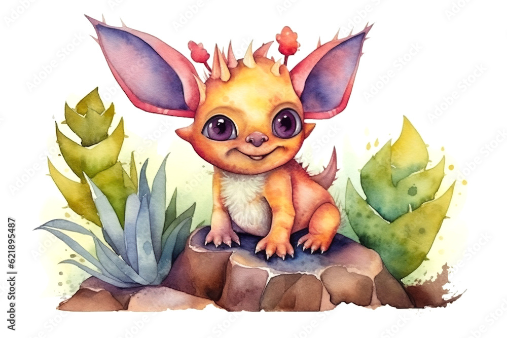 Watercolor cute el chupacabra cartoon character, concept of Fantasy ...