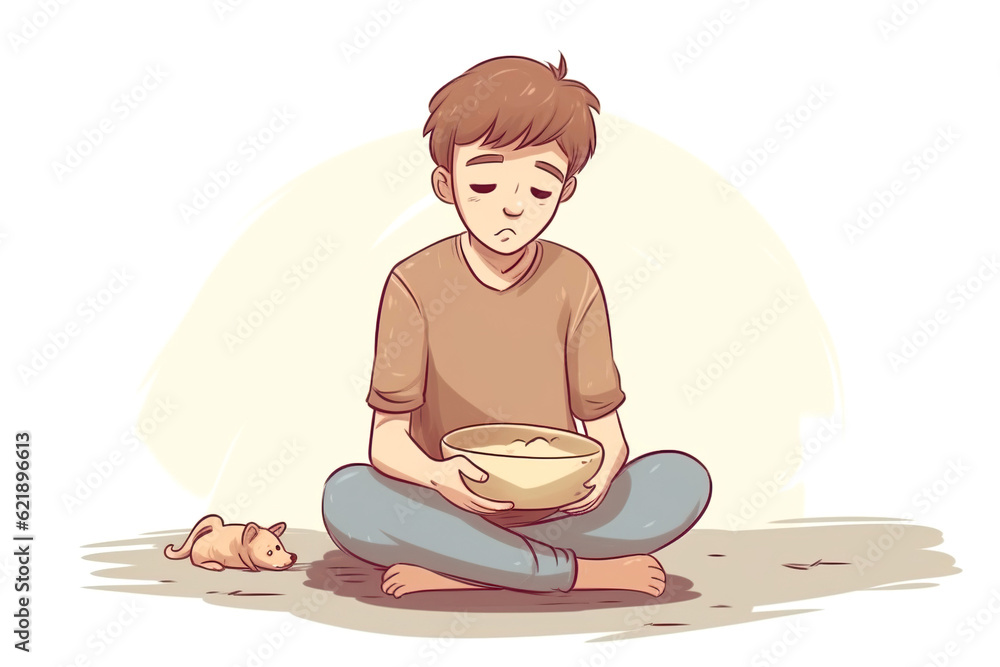 illustration of a poor boy begging for money, concept of Poverty ...