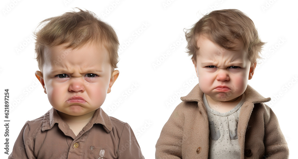 fictional portrait of a frustrated angry grumpy upset toddler kid on ...