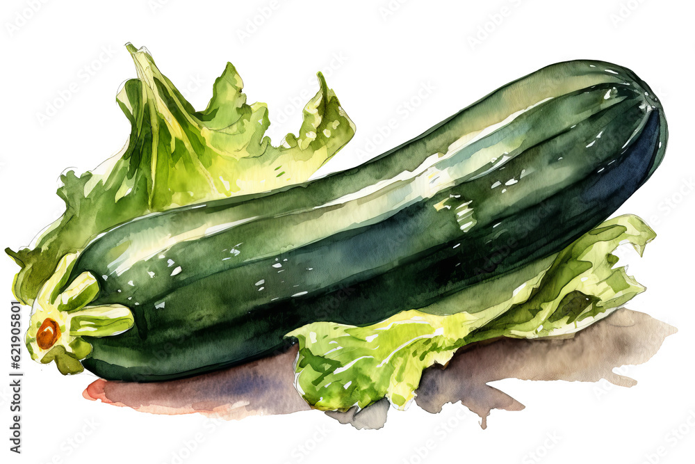 Generative ai illustration watercolor zucchini, on transparent ...