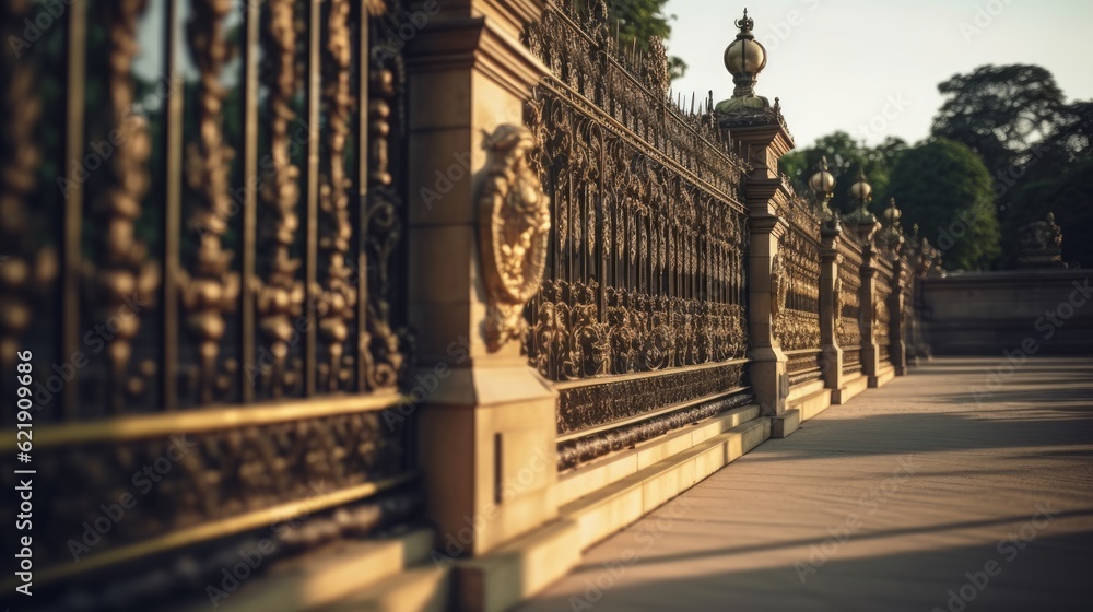 Massive monolithic mansion fence shot in close-up. Generative AI 3 ...