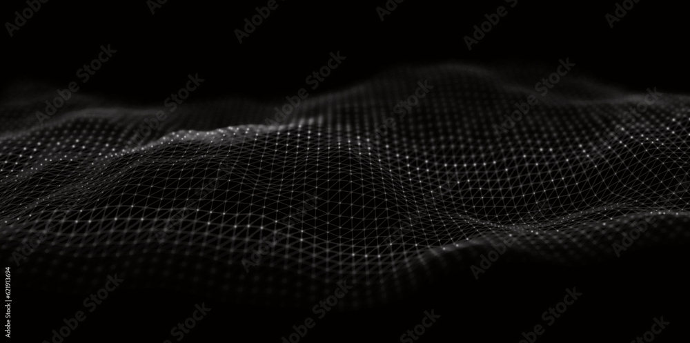 Abstract white particle background. Flow wave with dot landscape ...