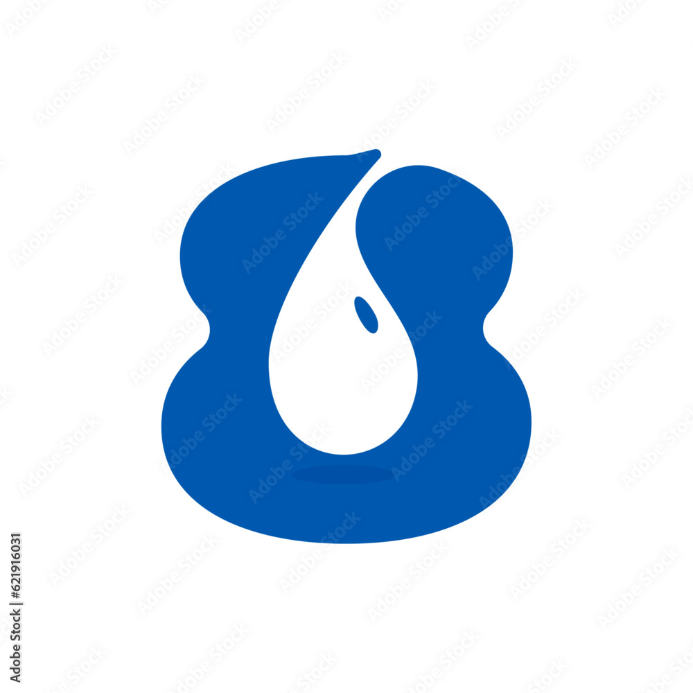 8 logo. Number eight with blue water dew drops. Negative space icon ...