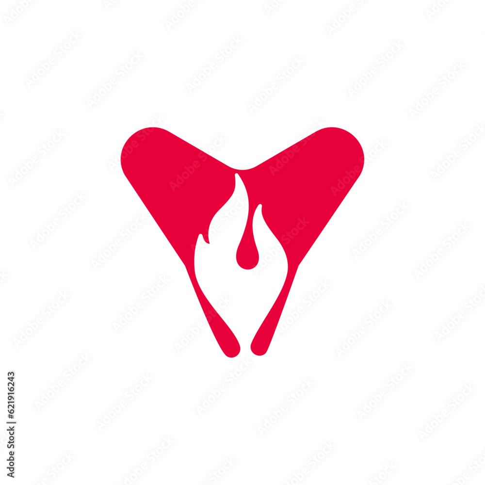 Y letter logo with fire flames. Negative space vintage icon. Burning ...