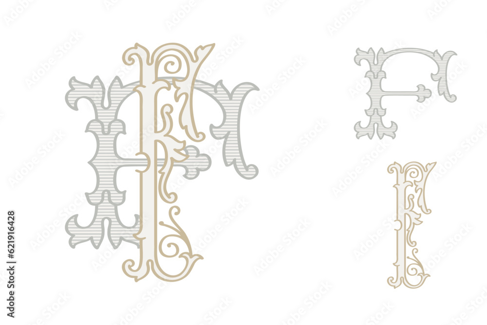 F letter wedding monogram creator kit. Elegant historical style ...