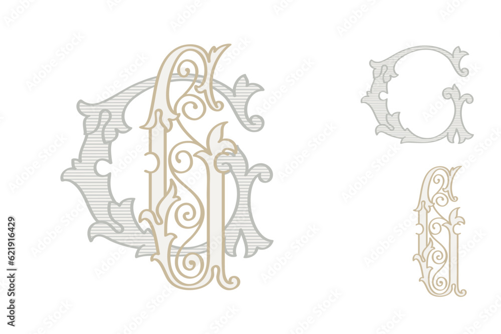 G letter wedding monogram creator kit. Elegant historical style ...