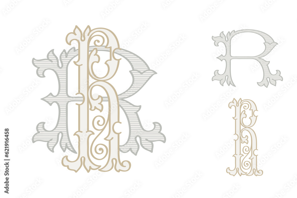 R letter wedding monogram creator kit. Elegant historical style ...