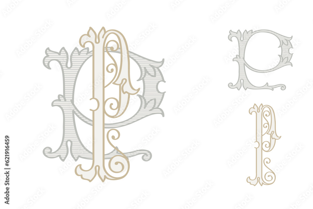 P letter wedding monogram creator kit. Elegant historical style ...