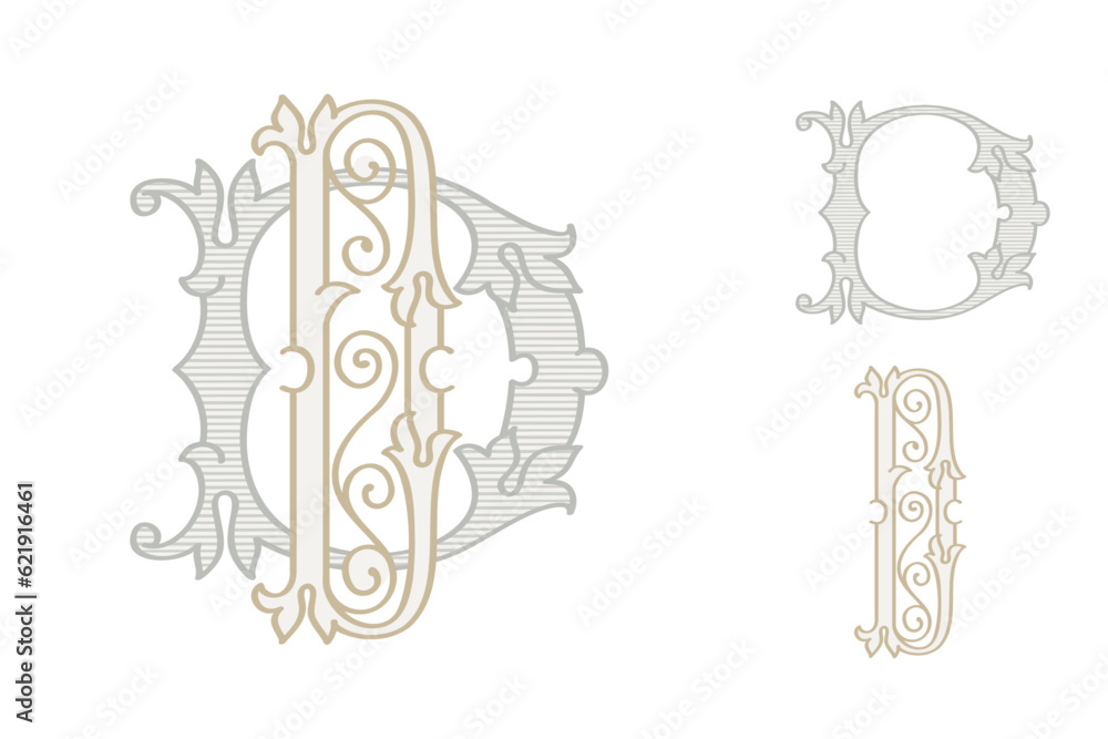 D letter wedding monogram creator kit. Elegant historical style ...