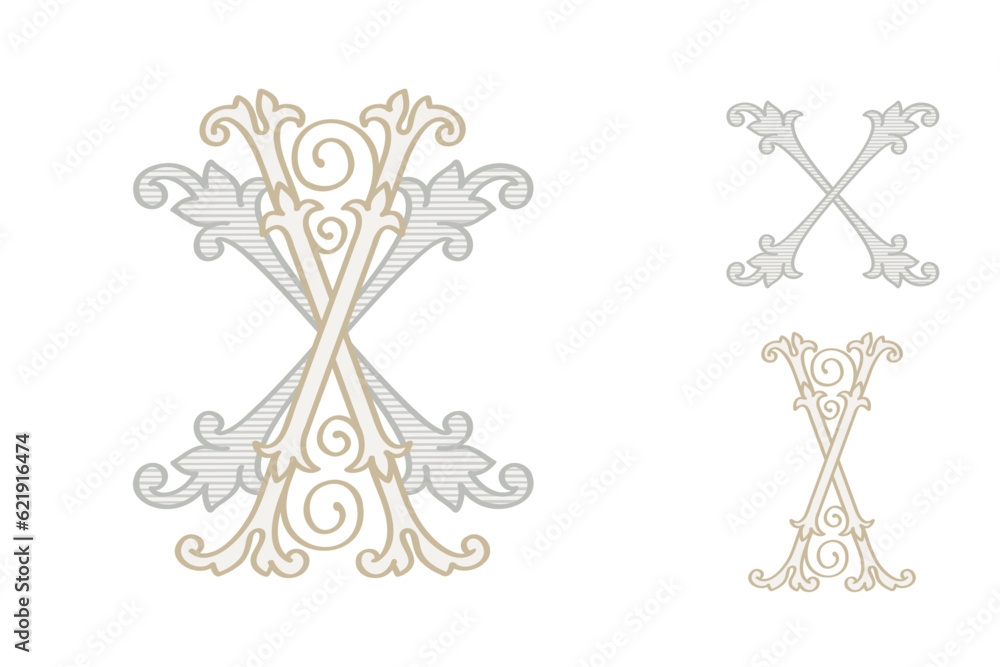 X letter wedding monogram creator kit. Elegant historical style ...