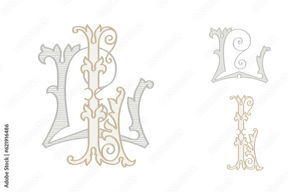 L letter wedding monogram creator kit. Elegant historical style ...